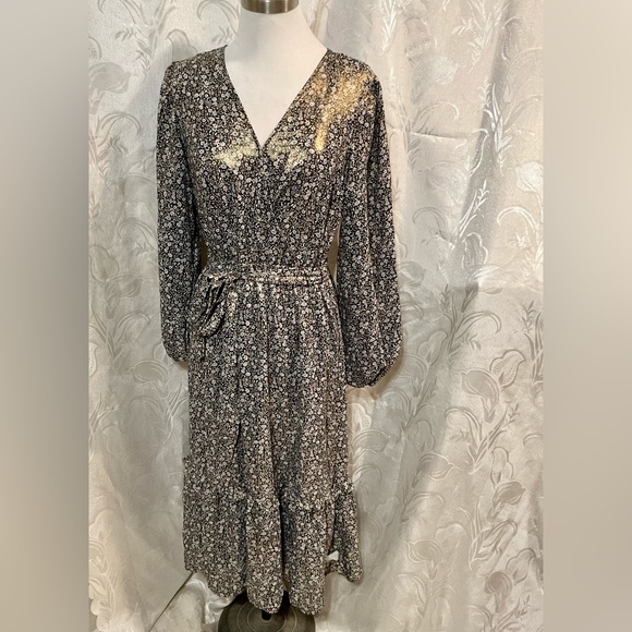 Laura Conrad | Dresses | Laura Conrad Black Blue Metallic Long Sleeve ...
